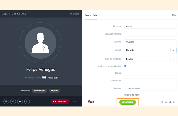 Call Card Información ampliada sobre el cliente en la tarjeta de llamada